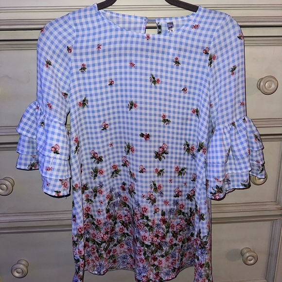 Beautees | Dresses | Kids Checkered Blue And White Floral Dress | Poshmark